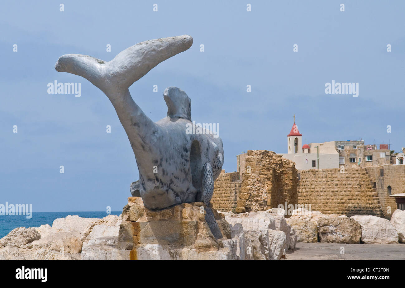 Jonah and the whale sculpture near Acre port Stock Photo - Alamy