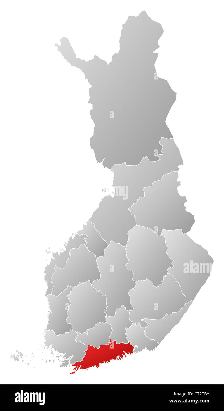 Political map of Finland with the several regions where Uusimaa is ...