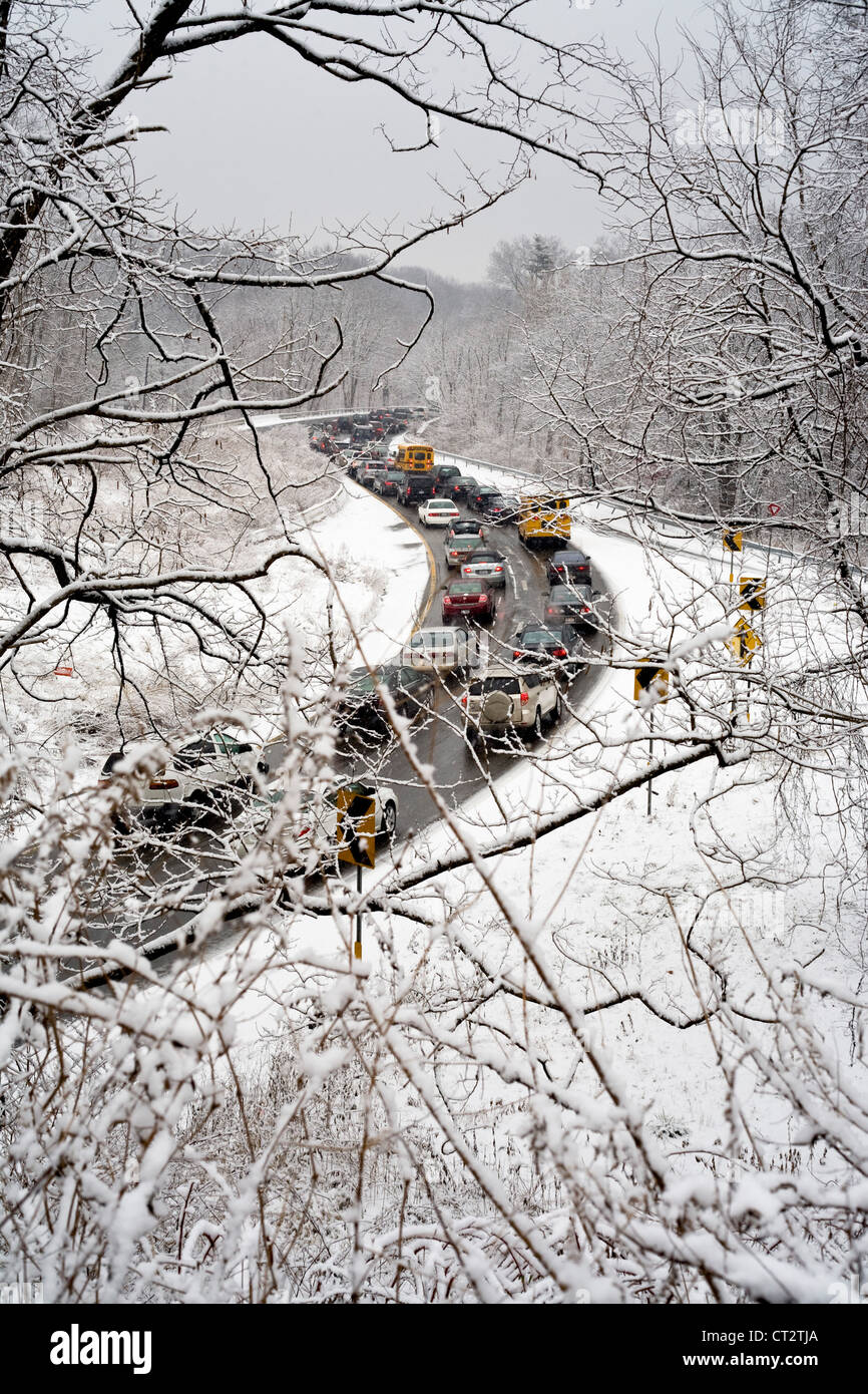 road traffic jam because of snow Stock Photo - Alamy