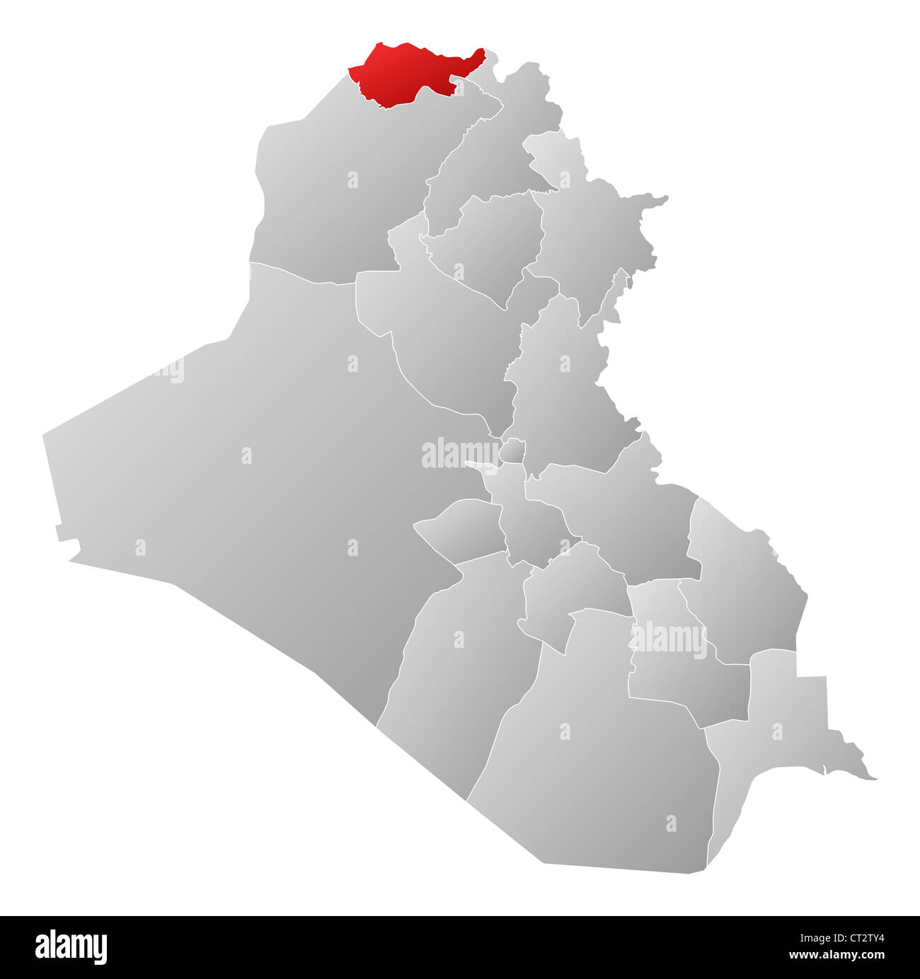 Political map of Iraq with the several governorates where Dohuk is ...