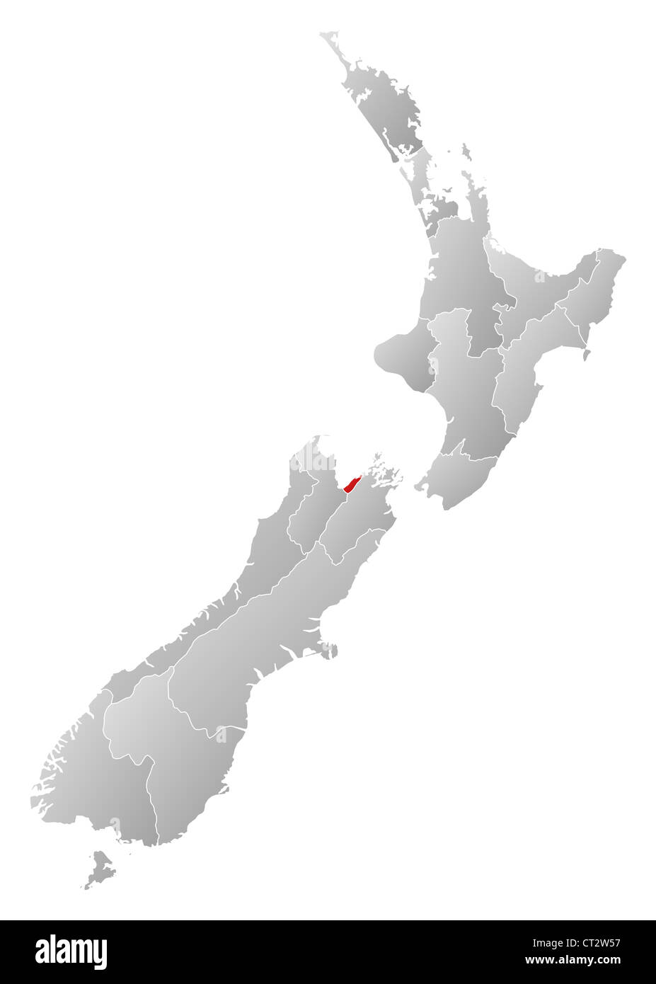 Political map of New Zealand with the several regions where Nelson is ...