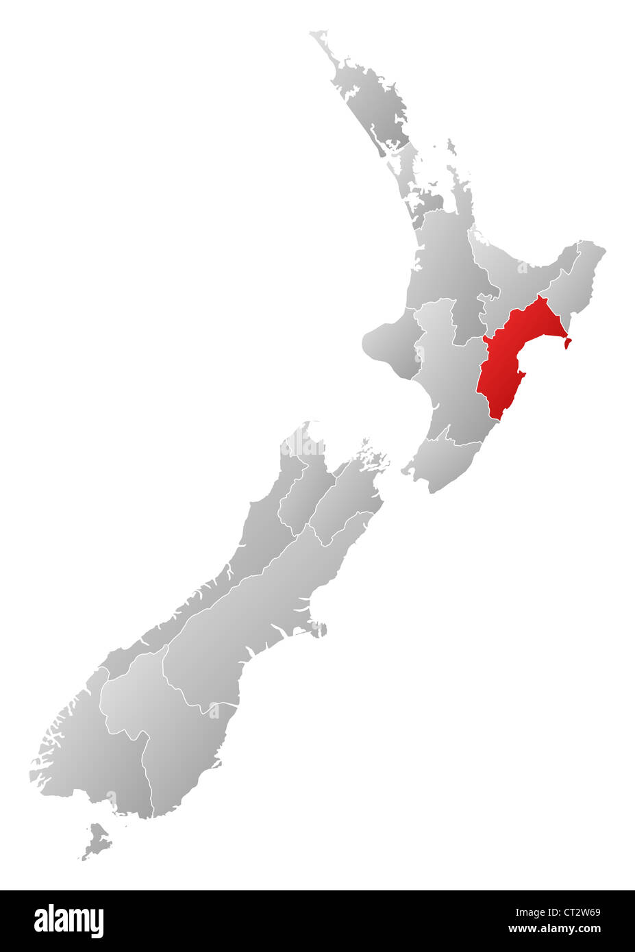 Political map of New Zealand with the several regions where Taranaki is ...