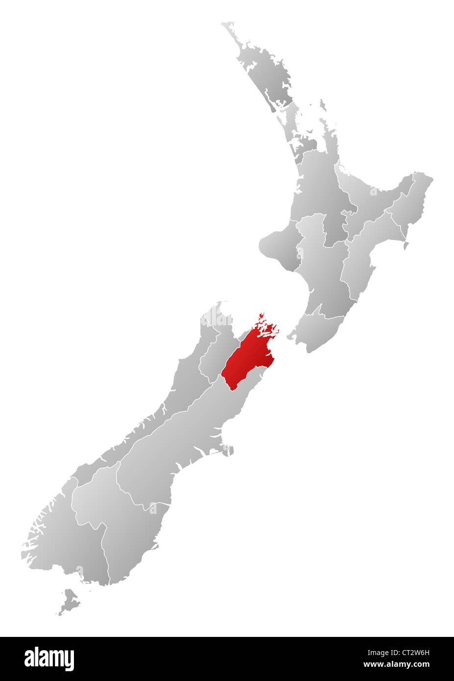 Political map of New Zealand with the several regions where Tasman is ...