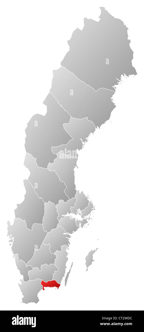 Political map of Sweden with the several provinces where Blekinge ...