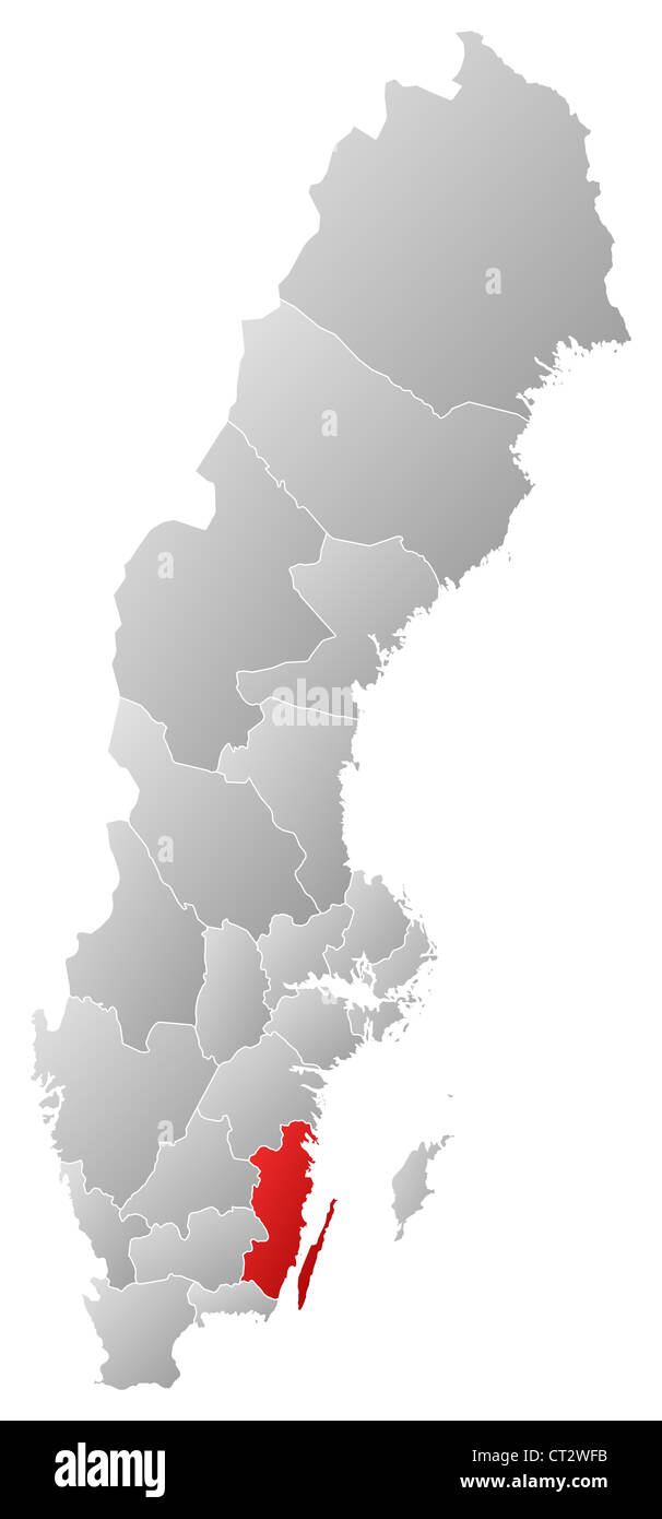 Political map of Sweden with the several provinces where Kalmar County ...