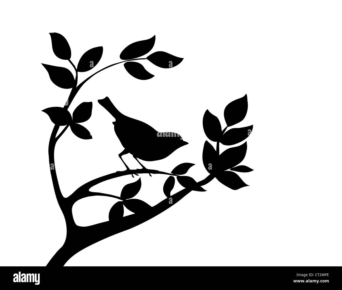 vector silhouette bird on tree Stock Photo - Alamy