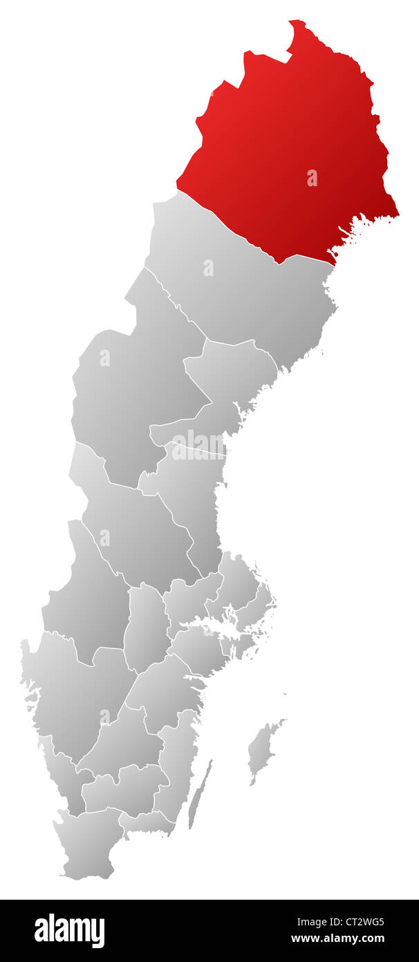 Political map of Sweden with the several provinces where Norrbotten ...