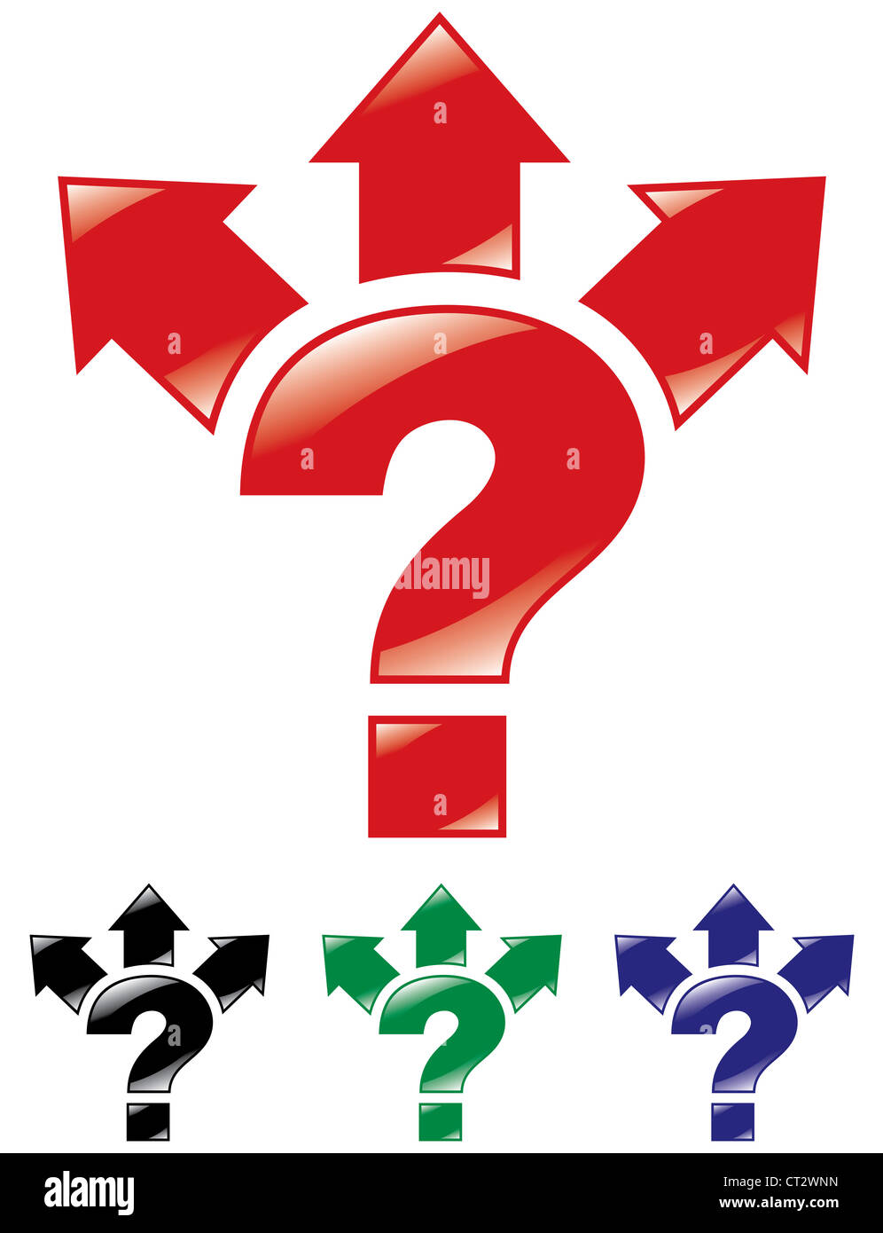 Question mark, and arrows in three directions. Vector illustration ...