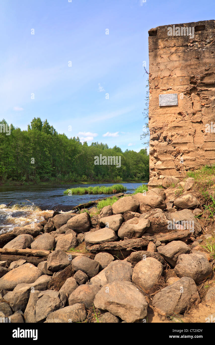 river flow on old destroyed dam Stock Photo - Alamy
