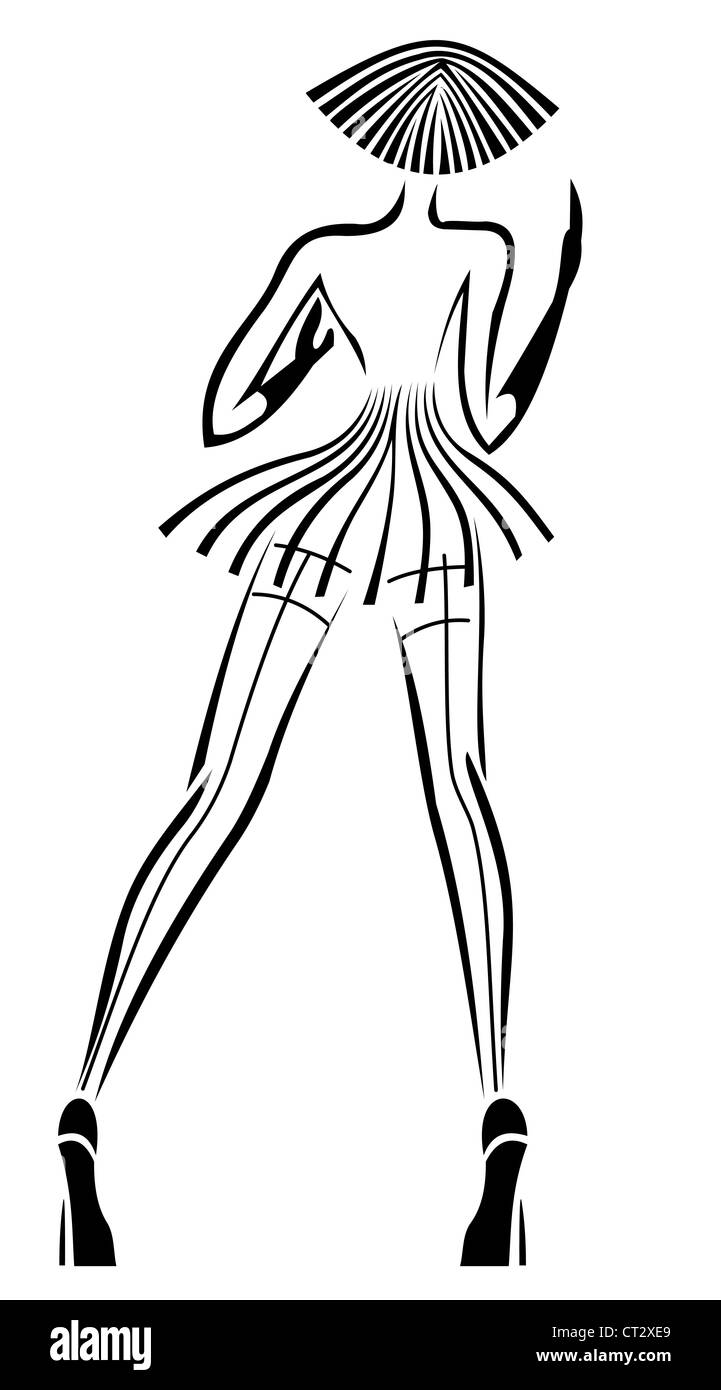 Sexy girl in stockings. Lines drawing Stock Photo - Alamy
