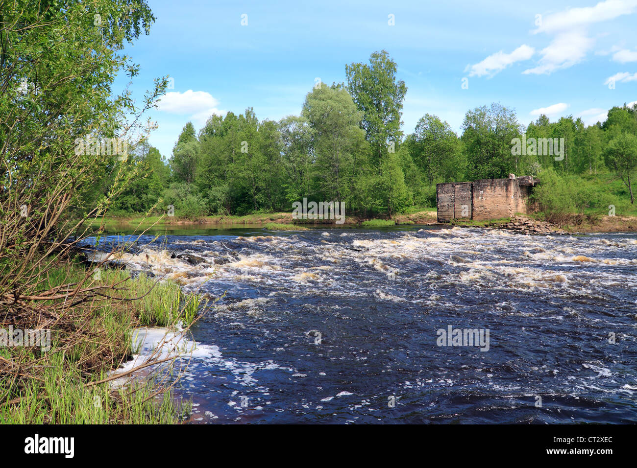 river flow on old destroyed dam Stock Photo - Alamy