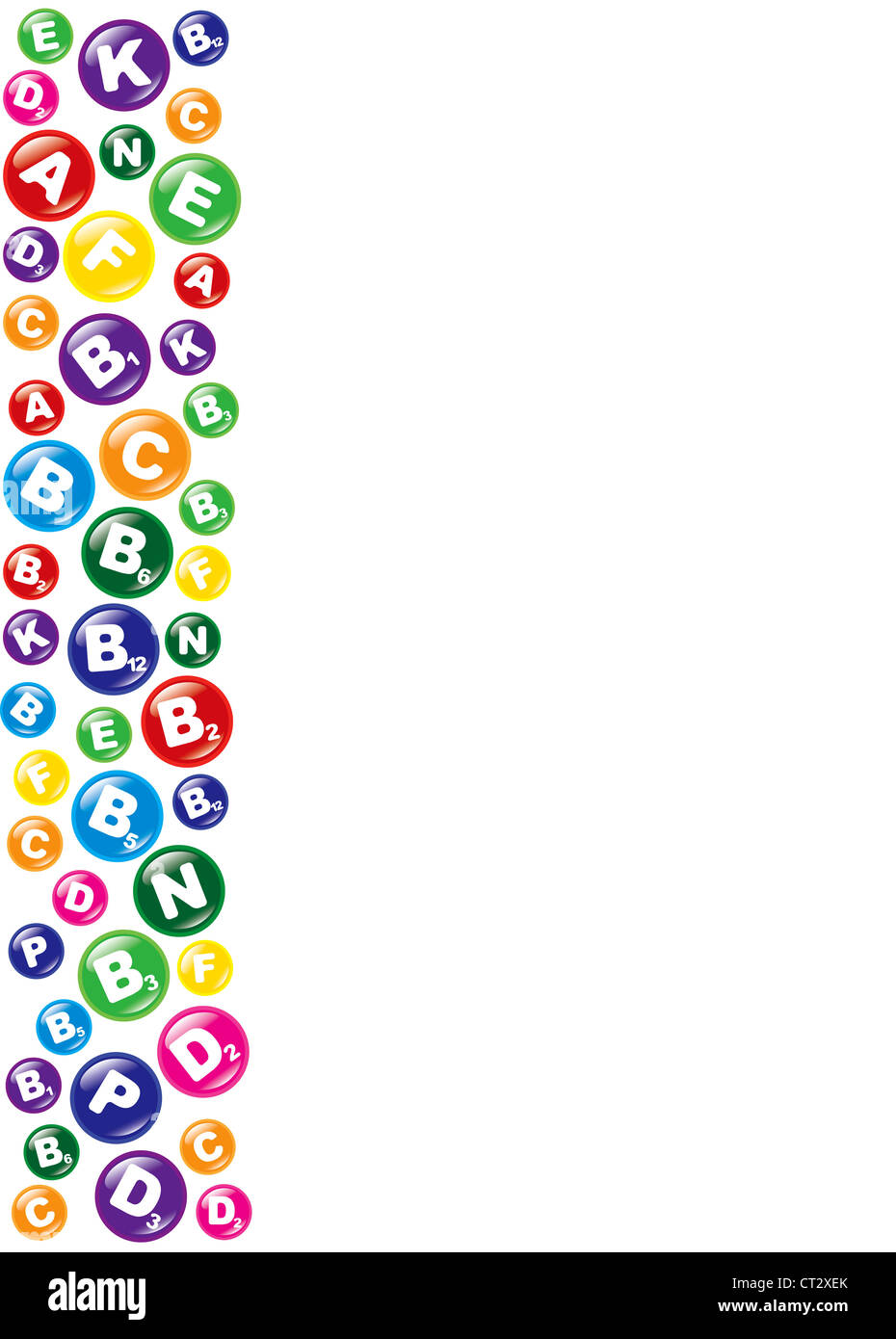 Border of the vitamins. Multicolored glossy tablets on a white ...