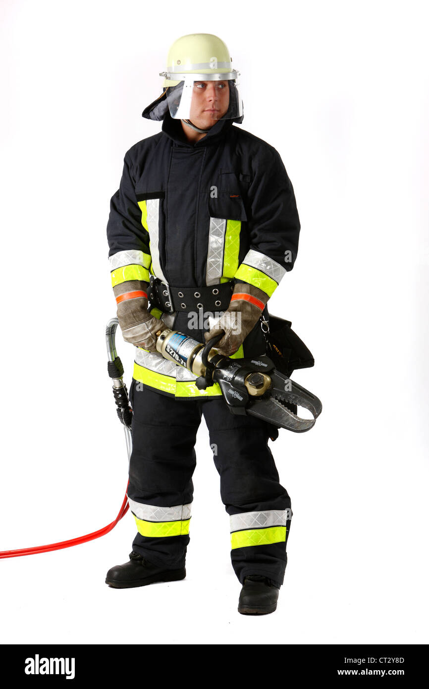 Fire fighters with rescue equipment. Hydraulic Metal scissor Stock ...