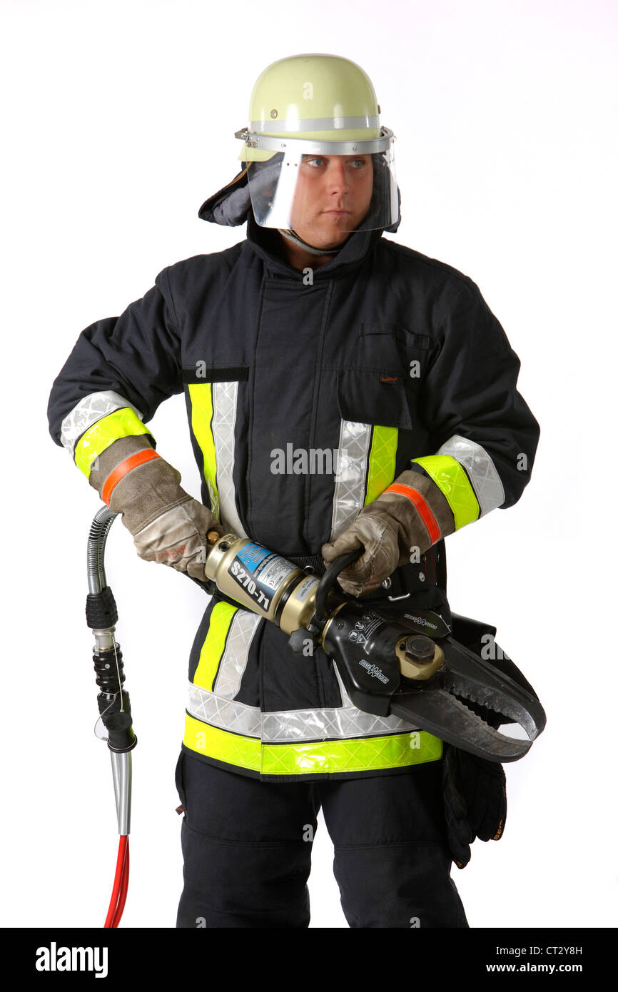 Fire fighters with rescue equipment. Hydraulic Metal scissor Stock ...