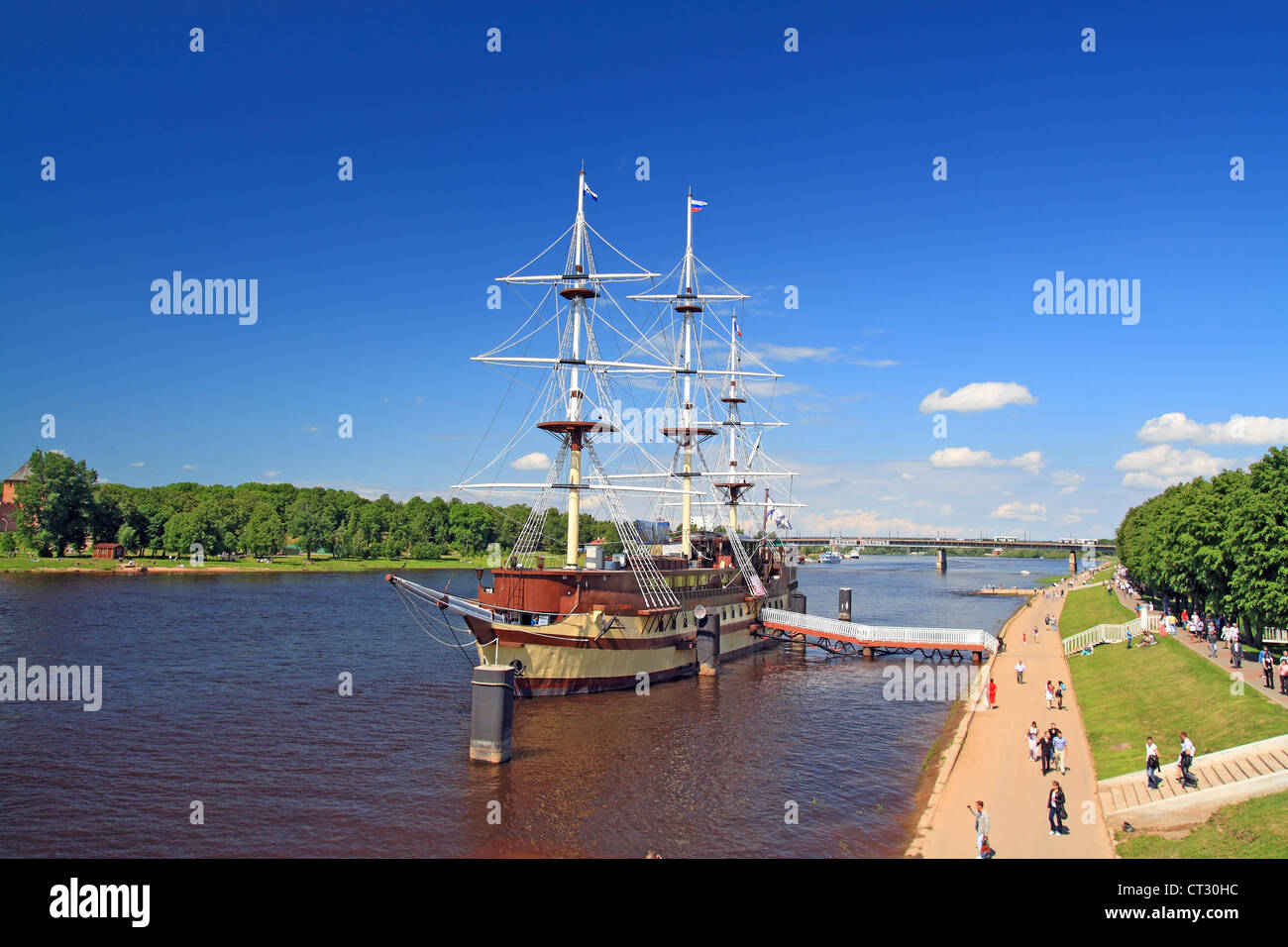 big sailboat on town pier Stock Photo - Alamy