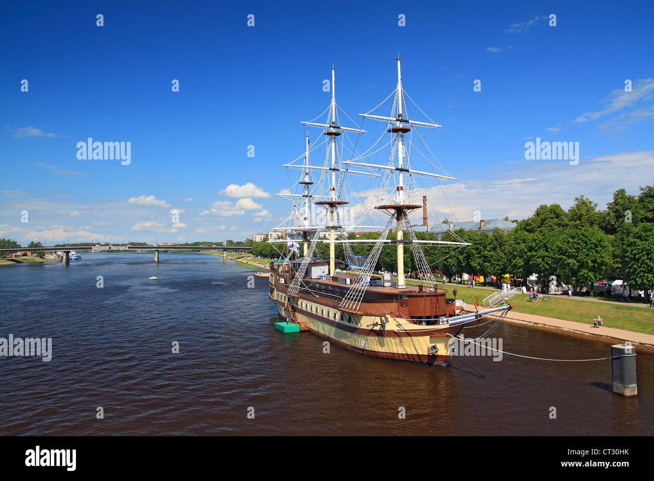 big sailboat on town pier Stock Photo - Alamy