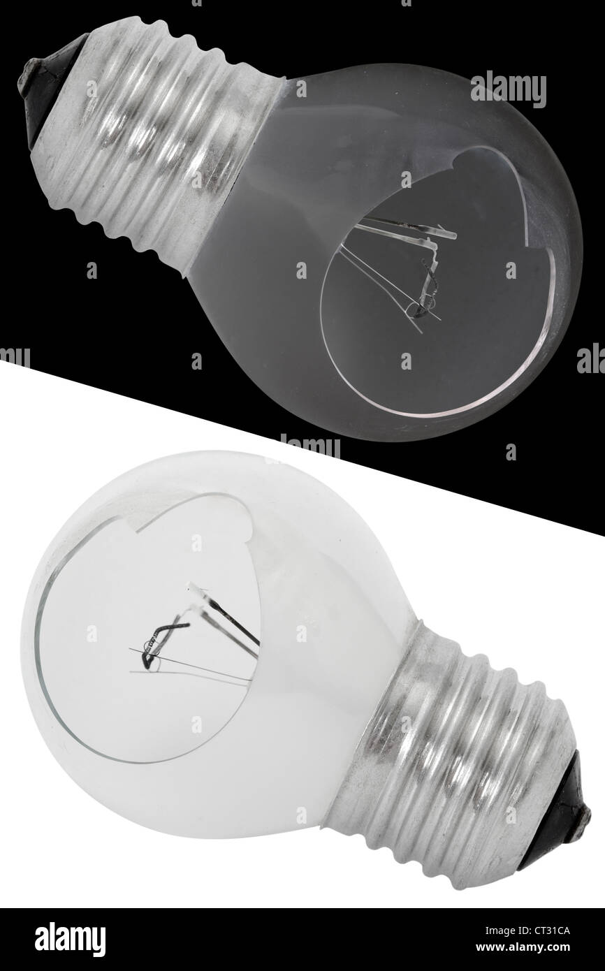 Shattered light bulbs, isolated on a white and black backgrounds Stock ...