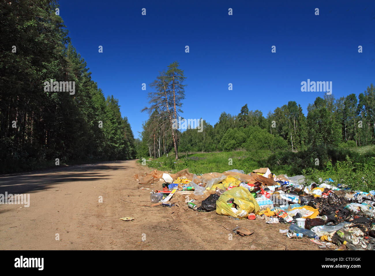 garbage pit on rural road near wood Stock Photo - Alamy