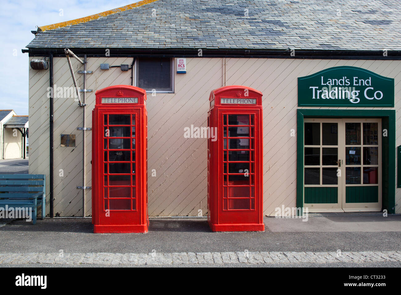 Two Red Telephone Boxes at Lands End Cornwall Stock Photo - Alamy