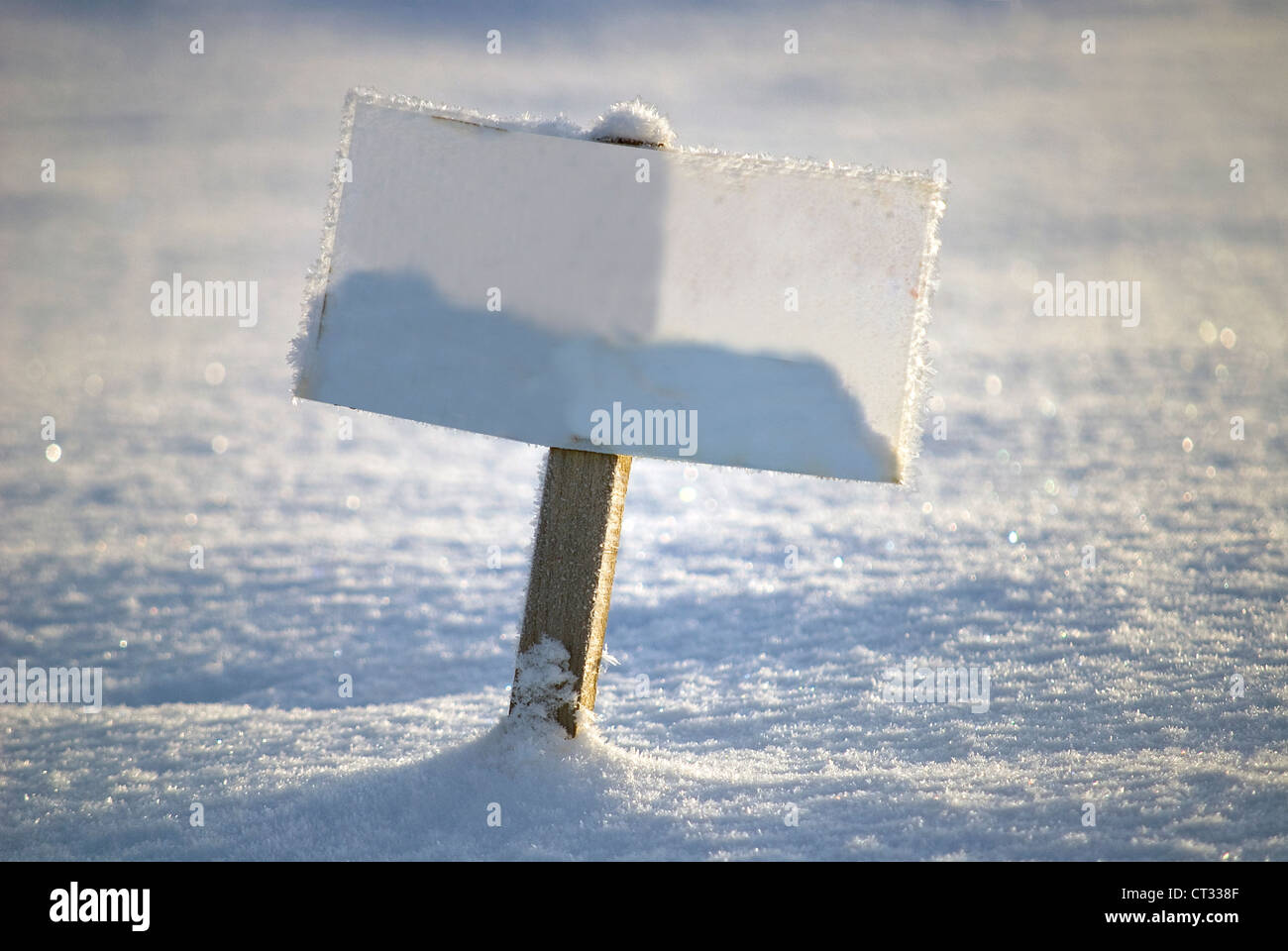 Blank sign in the winter scene, copy space for your own text or image ...