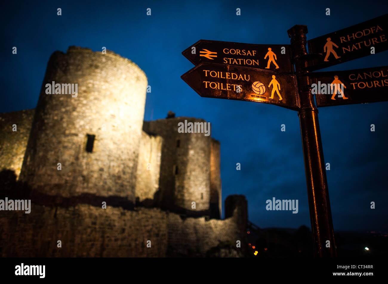HARLECH, Wales — Illuminated at night, the medieval Harlech Castle ...
