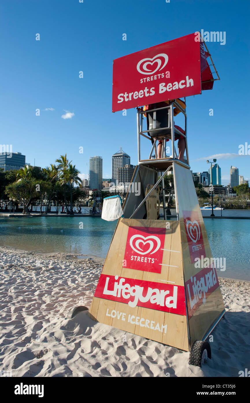 Streets beach at the South Bank Parklands within view of the city ...
