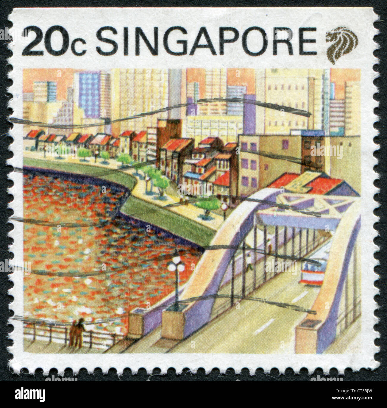 SINGAPORE - CIRCA 1987: Postage stamps printed in Singapore, depicted the cityscape of Singapore ...