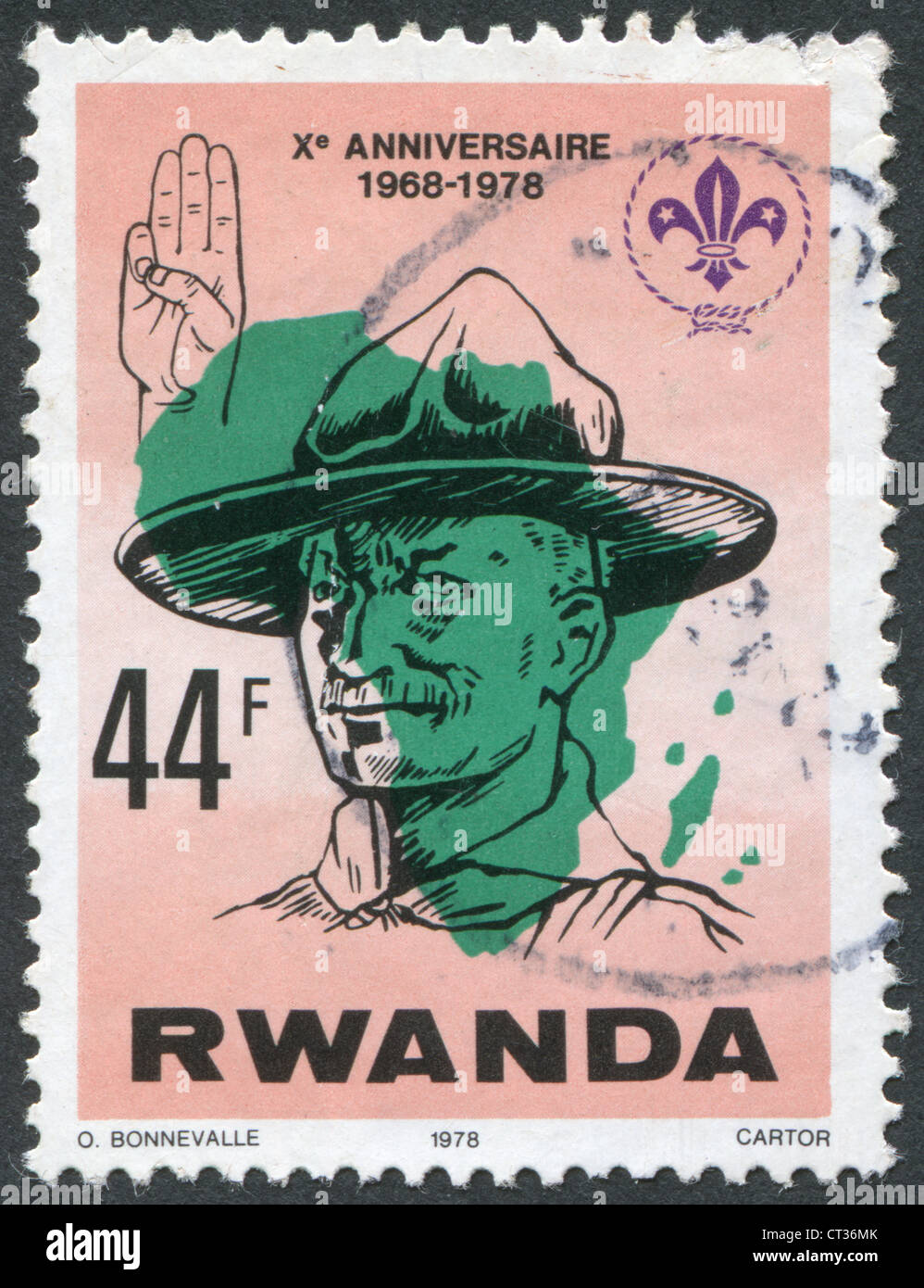 A stamp printed in the Rwanda, dedicated to 10th anniversary of Rwanda ...