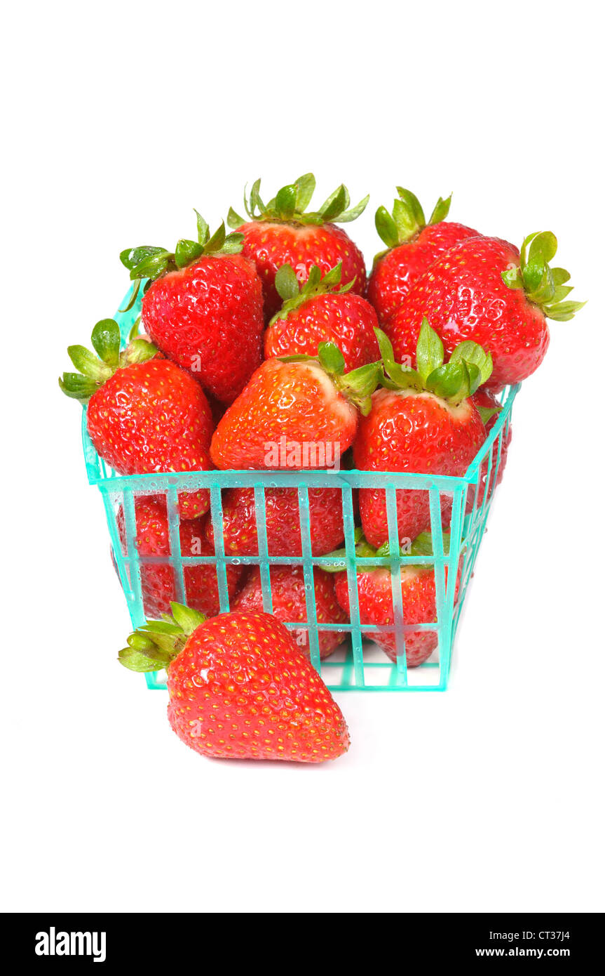Punnet or basket of fresh strawberries on a white background Stock ...