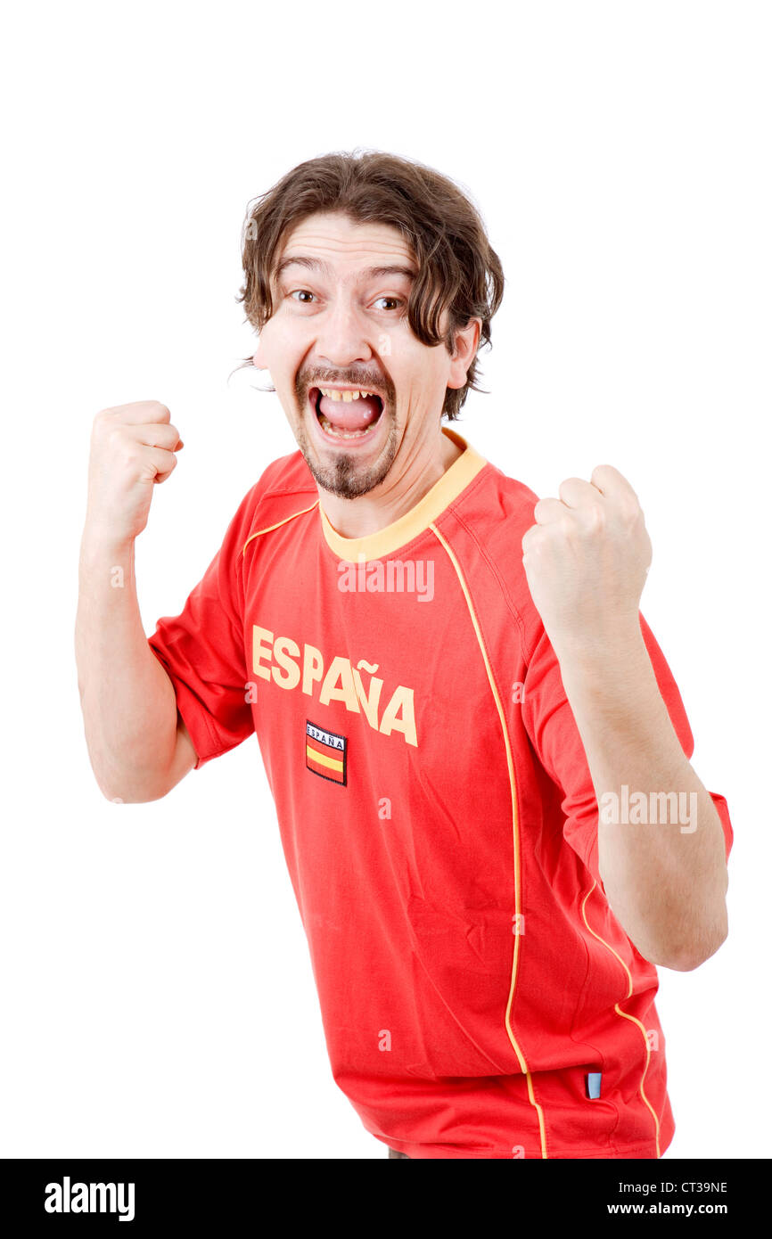 happy spanish man supporter, isolated on white Stock Photo - Alamy