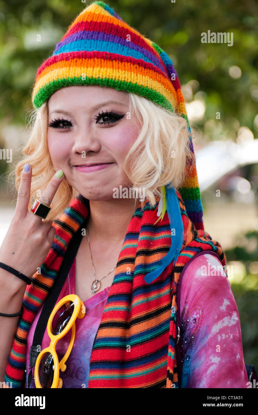 Woman shows sign during hi-res stock photography and images - Alamy