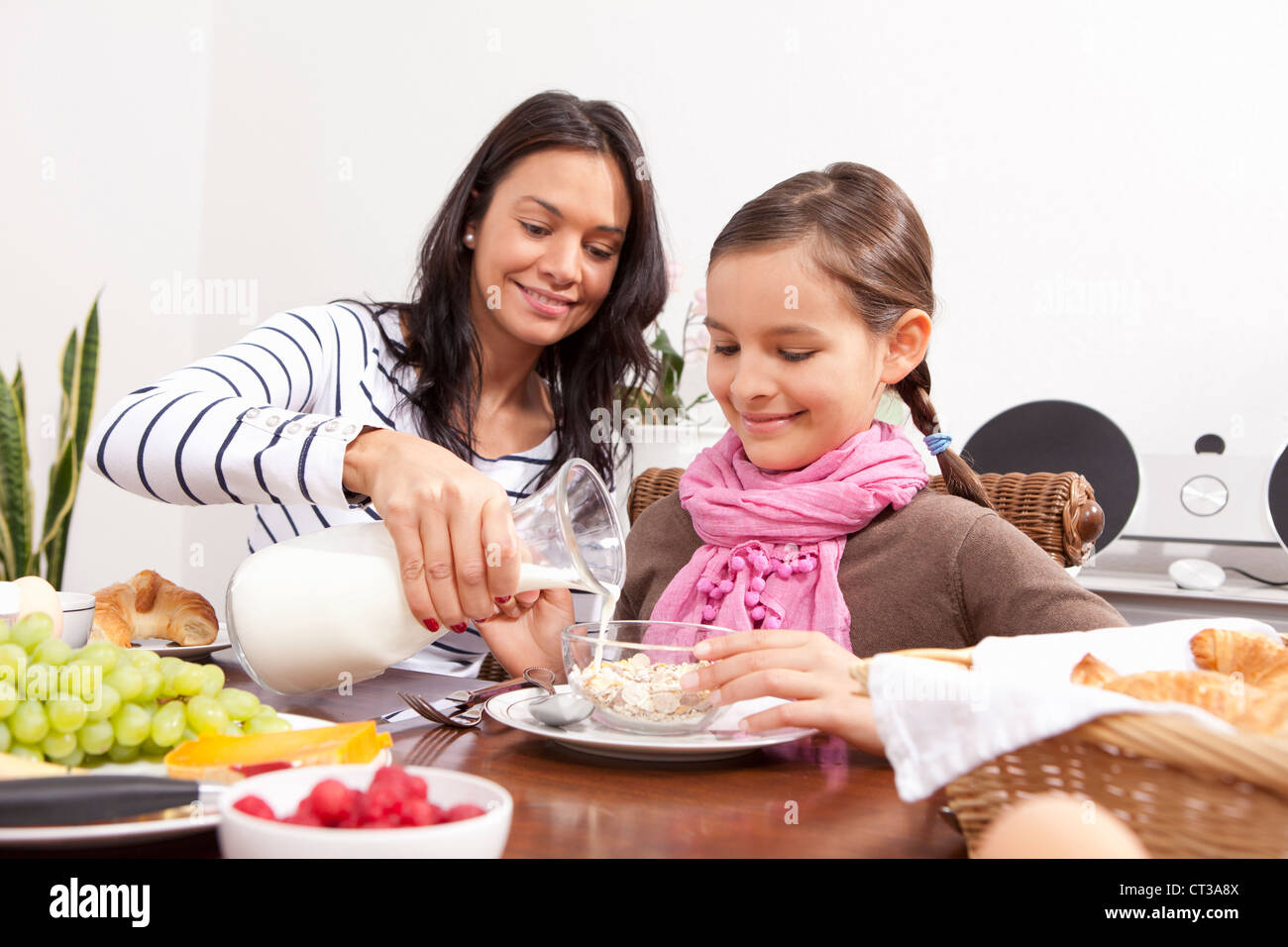 Mother and daughter eating breakfast Stock Photo - Alamy