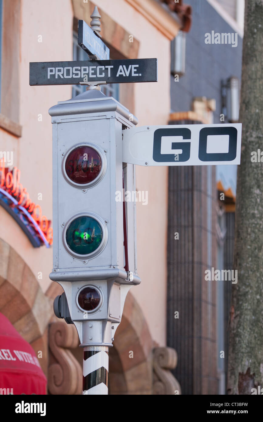Old traffic light in green inside Hollywood Studios, Walt Disney World ...