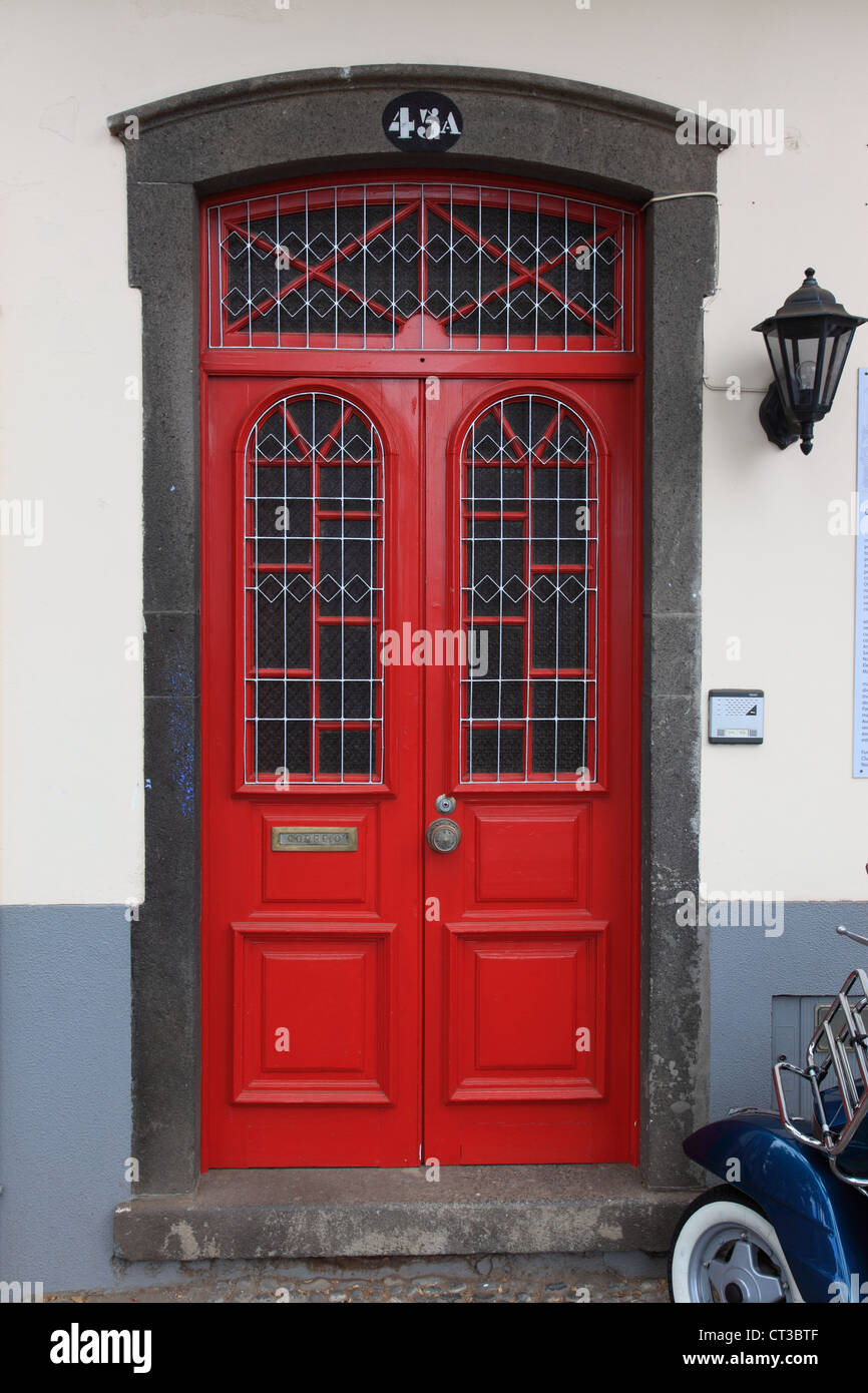 Painted doors of Santa Maria street in the old town, Funchal, Madeira ...
