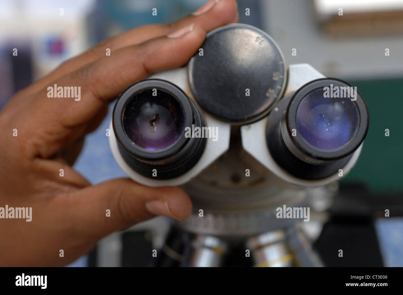 Close-up of the eyepiece, which consists of a pair of lenses, on a microscope Stock Photo - Alamy