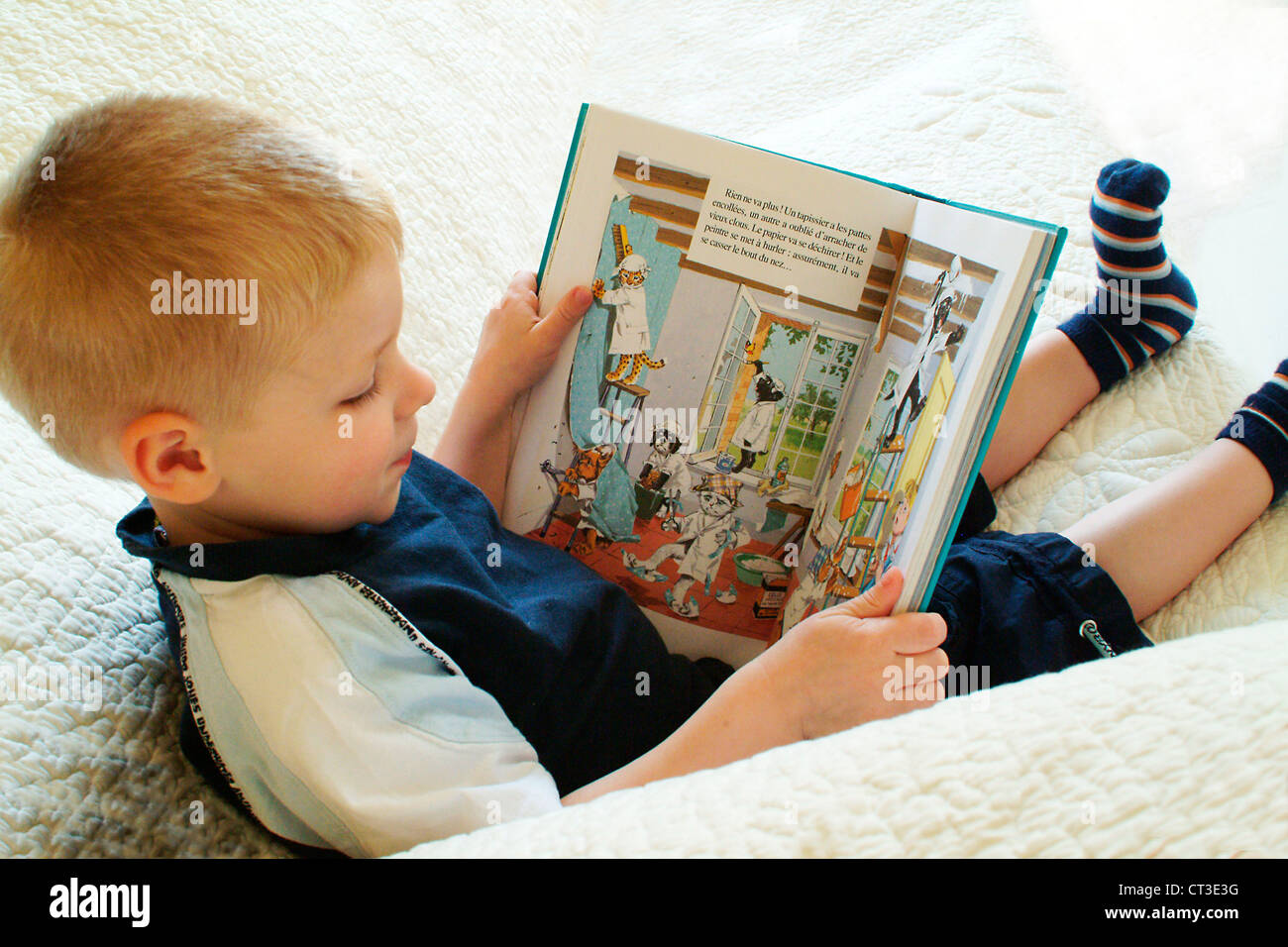 CHILD READING INDOORS Stock Photo - Alamy