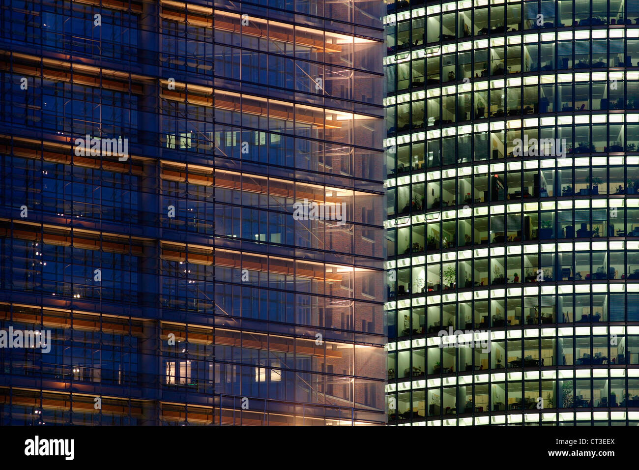 Berlin, end buildings at Potsdamer Platz illuminated Stock Photo - Alamy