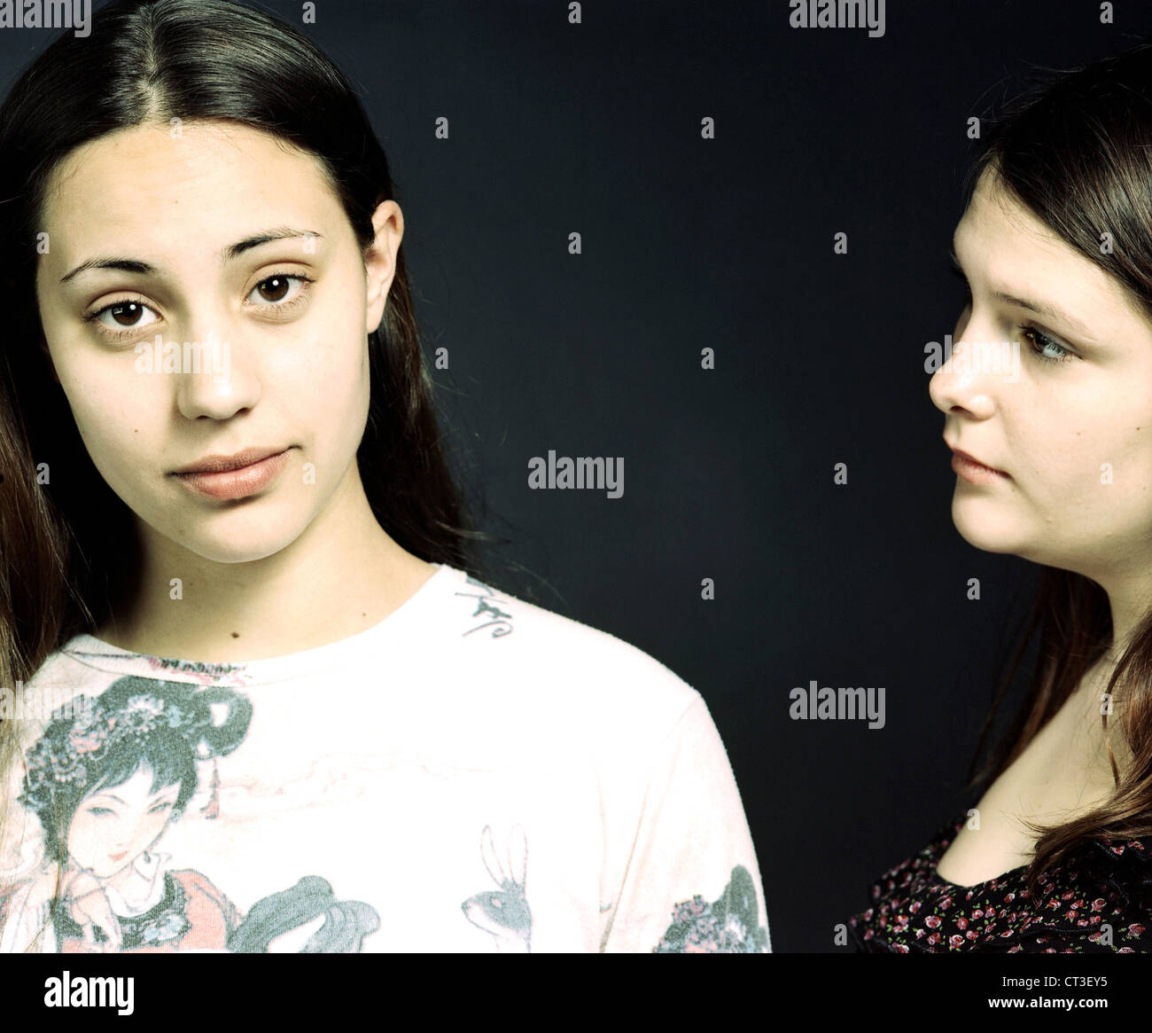 Two young girls in conflict Stock Photo - Alamy