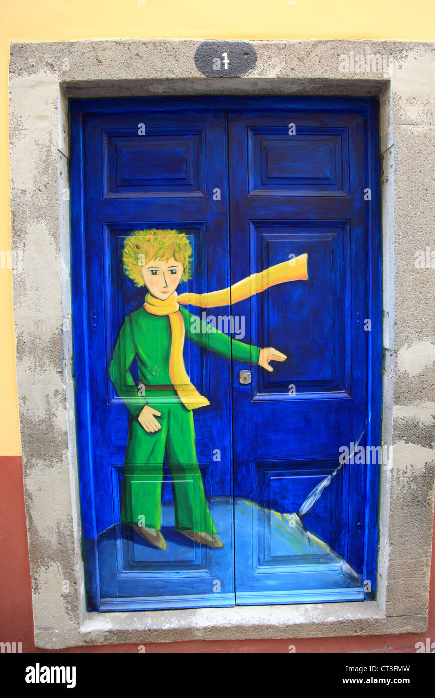 Painted doors of Santa Maria street in the old town, Funchal, Madeira ...