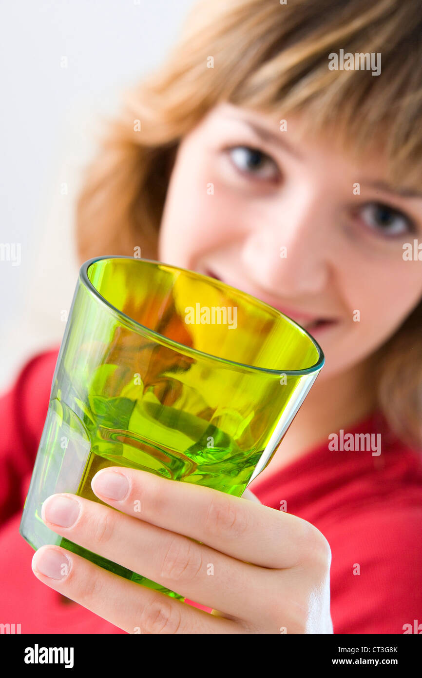 WOMAN WITH COLD DRINK Stock Photo - Alamy