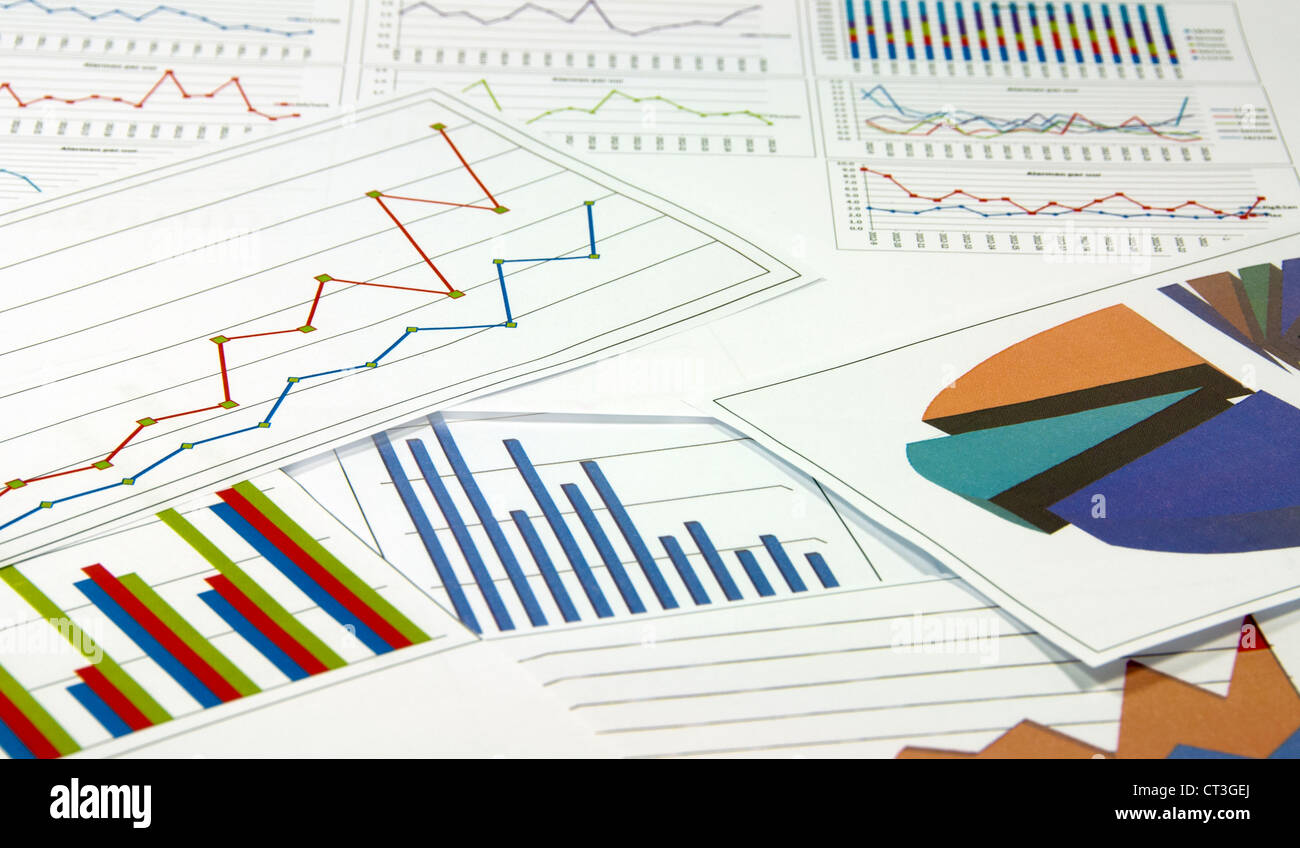 data graphics analysis in colors on a table Stock Photo - Alamy