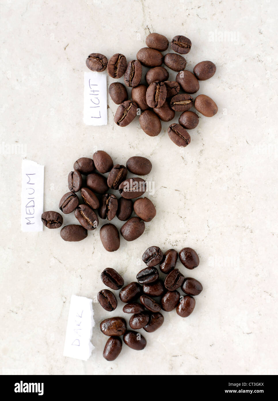 Piles of labeled coffee beans Stock Photo - Alamy