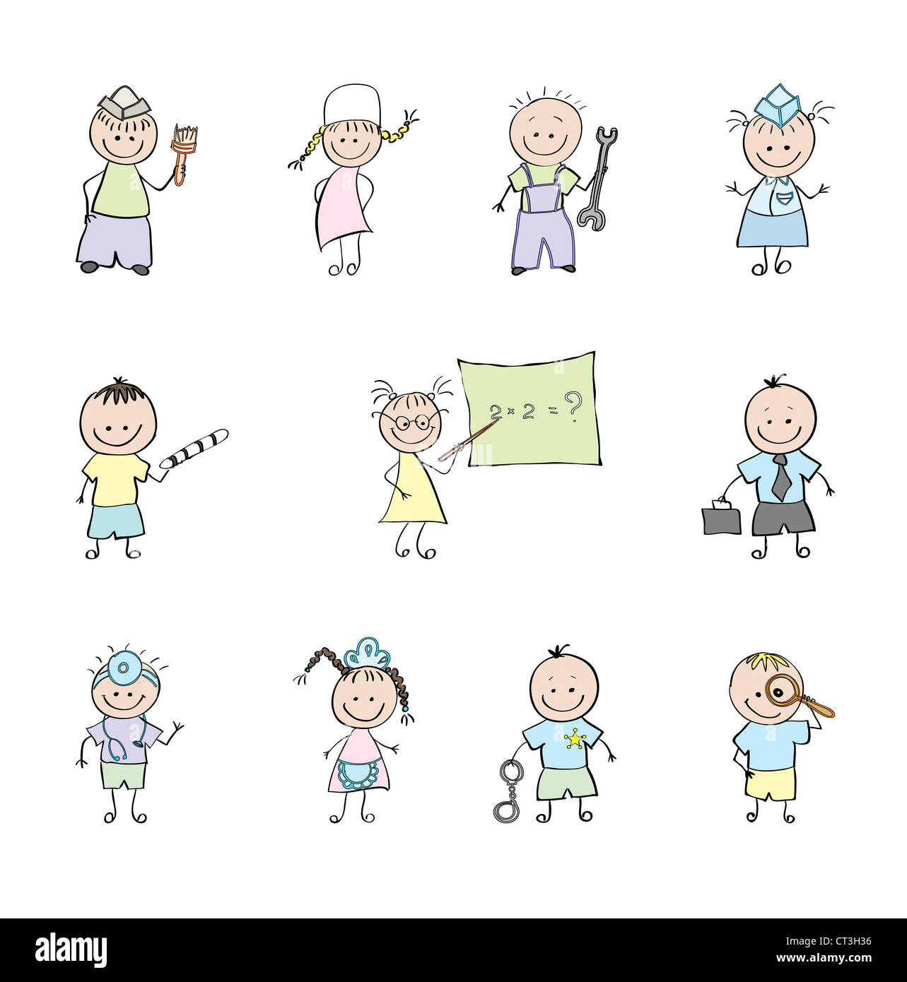 10 professionals who choose children. Doodle illustration Stock Photo ...