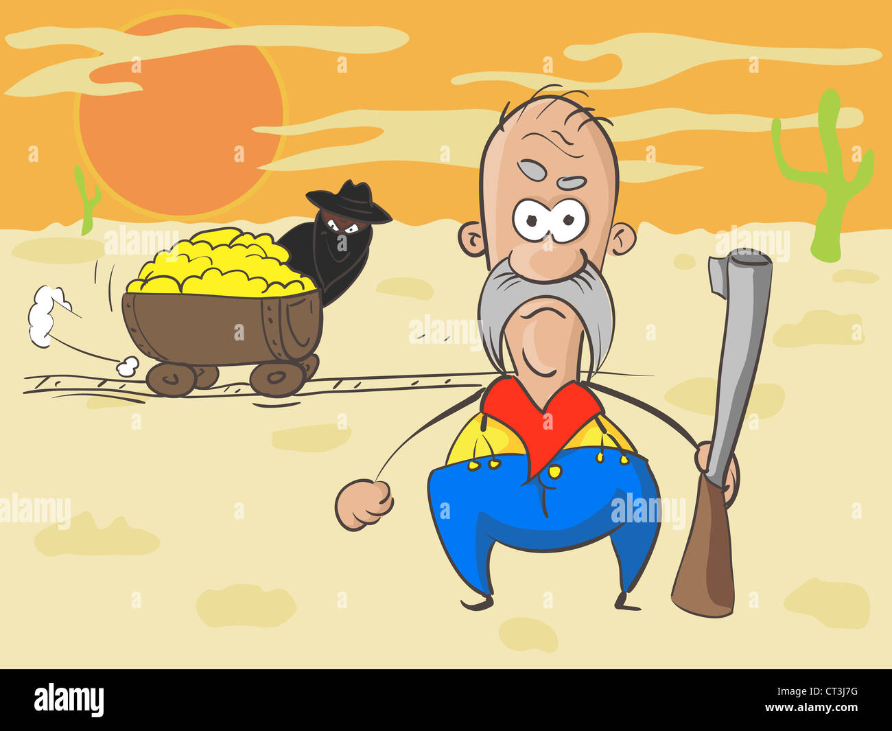 Treasure Hunter guarding his gold. illustration Stock Photo - Alamy