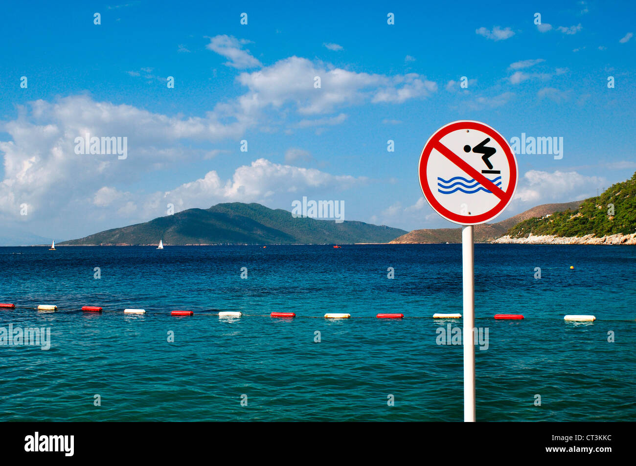 Turkey, Aegean coast, Sea. Warning sign Stock Photo - Alamy
