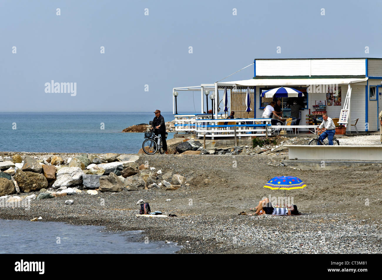Italian Beach Bar on the edge of the Mediterranean Ocean, Cecina Mare ...