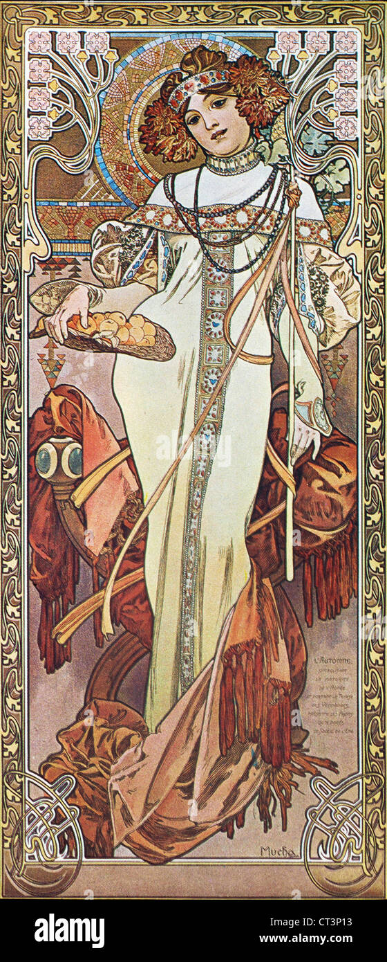 Alphonse Mucha (Alfons Maria) 1860 - 1939 Woman with fruits Stock Photo ...