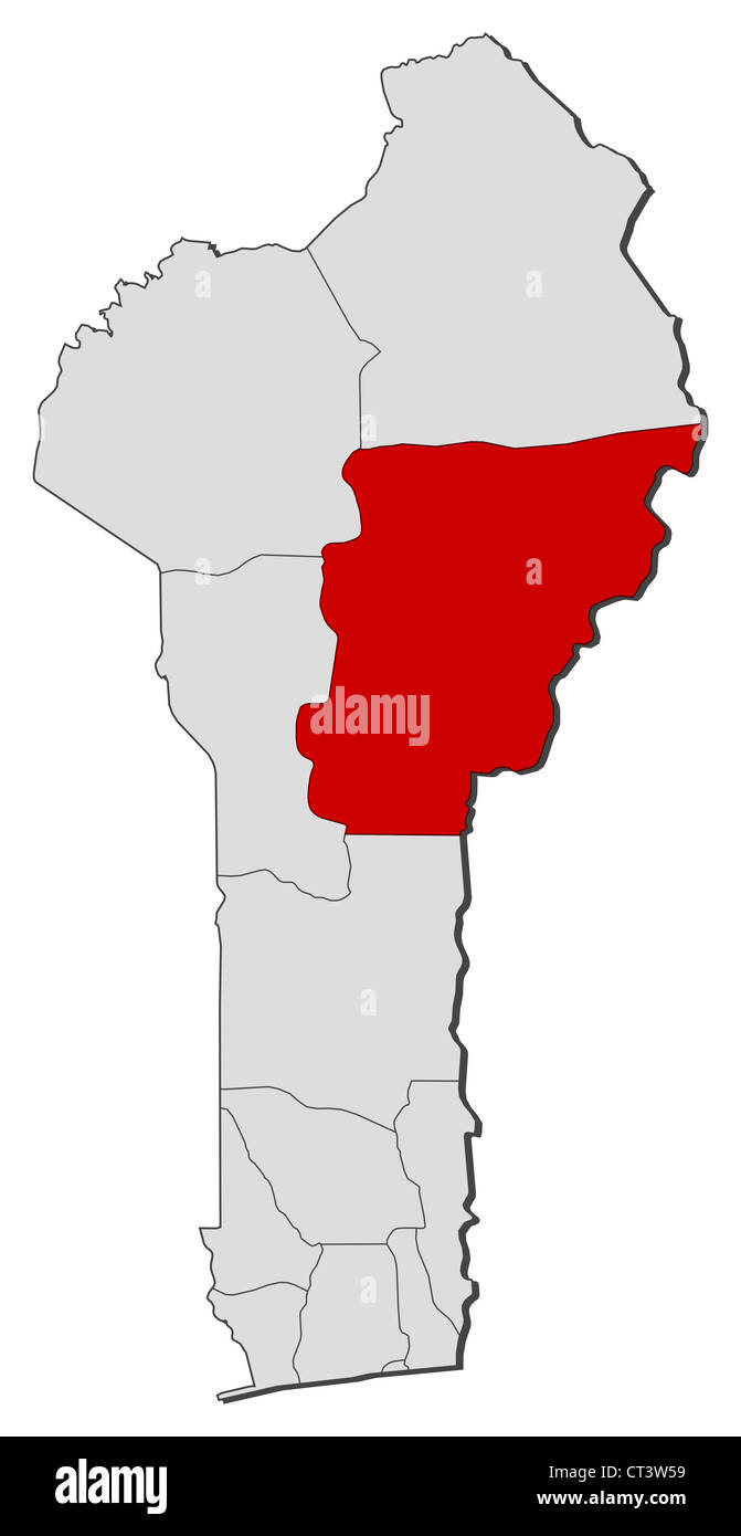Political map of Benin with the several departments where Borgou is ...