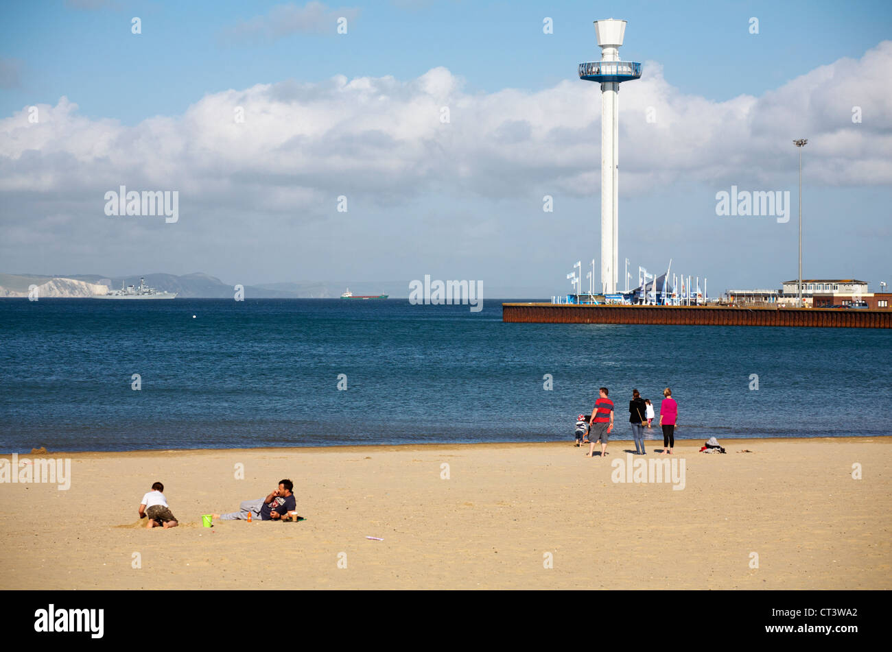 Weymouth beach and Sea Life Tower, Jurassic Skyline Tower, in June ...