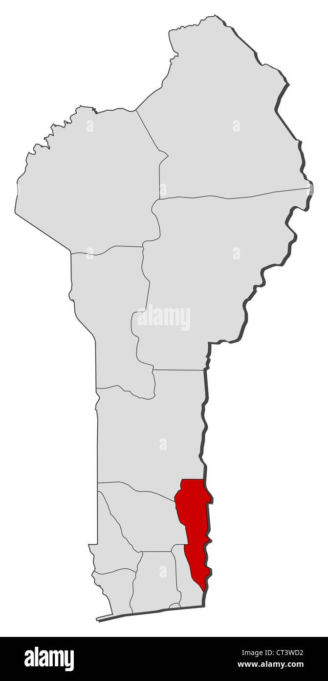 Political map of Benin with the several departments where Plateau is ...